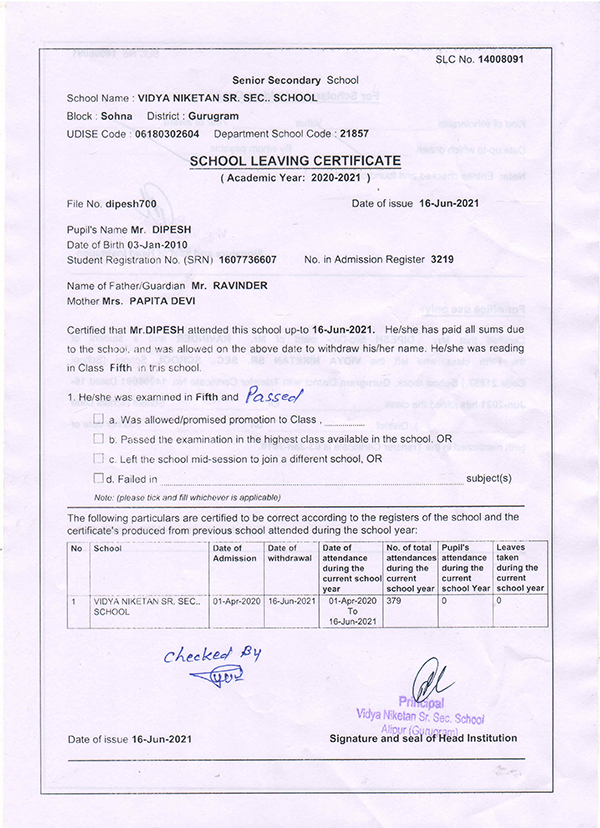 SLC – Vidya Niketan Sr. Sec. School